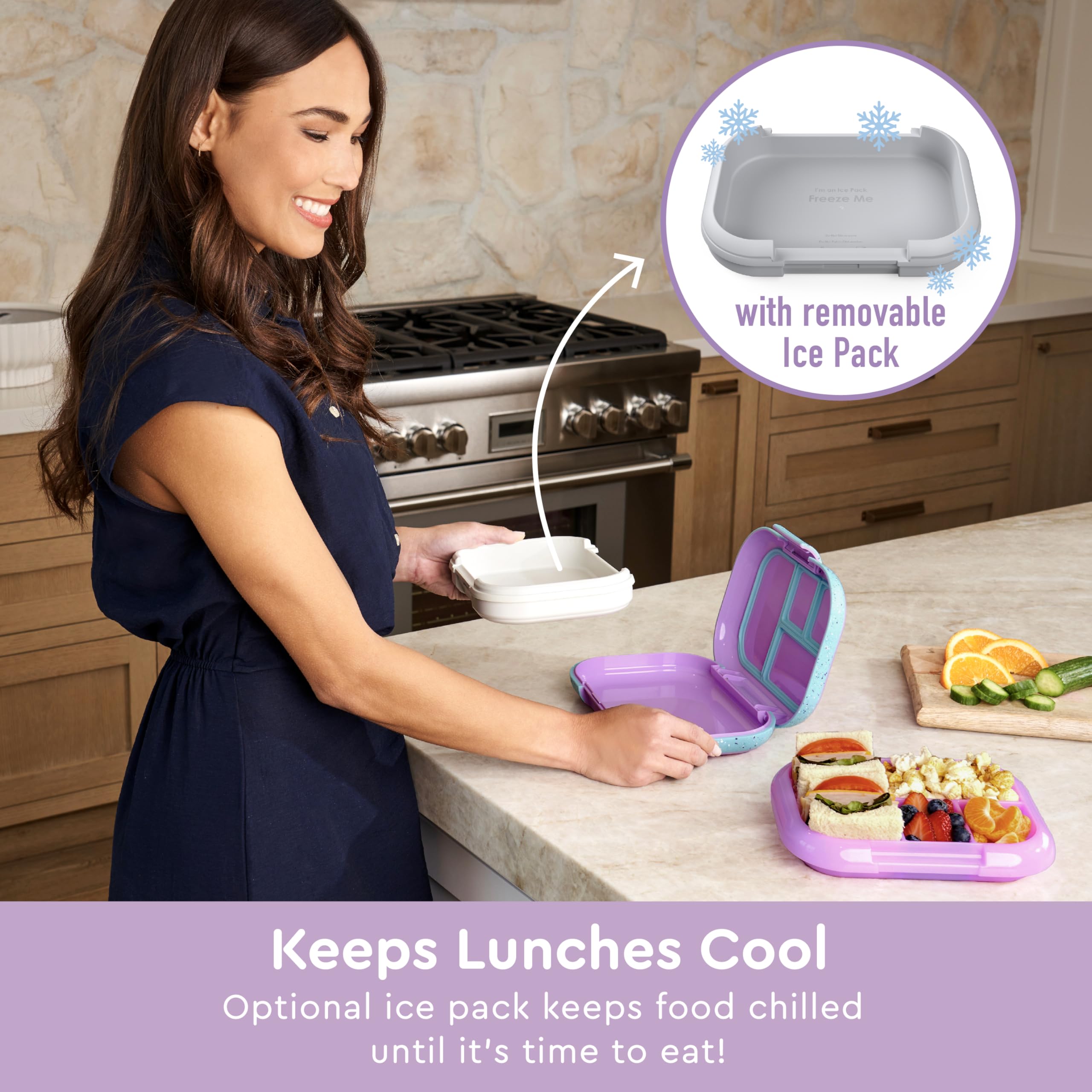 Bentgo Kids Chill Leak-Proof Lunch Box - Included Reusable Ice Pack Keeps Food Cold; 4-Compt. Bento Box; Microwave/Dishwasher Safe; 2 Year Manufacturer's Warranty (Confetti Edition - Vivid Orchid)
