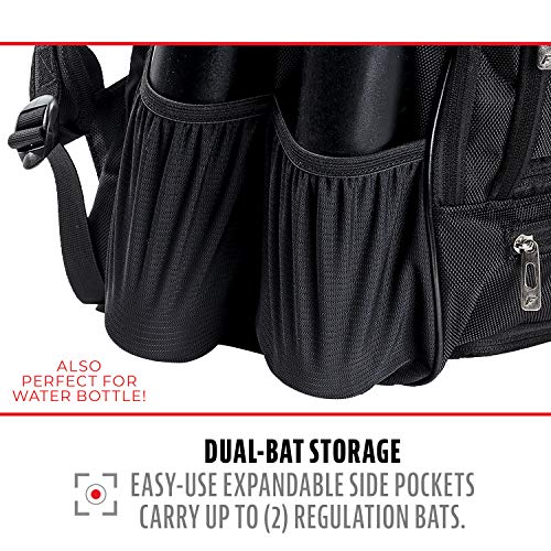 Franklin Sports Fastpitch Softball Bat Bag - USA Traveler Elite Bat Backpack - Girls + Women's Equipment Batpack - Fits Helmets, Cleats + (2) Bats - Black