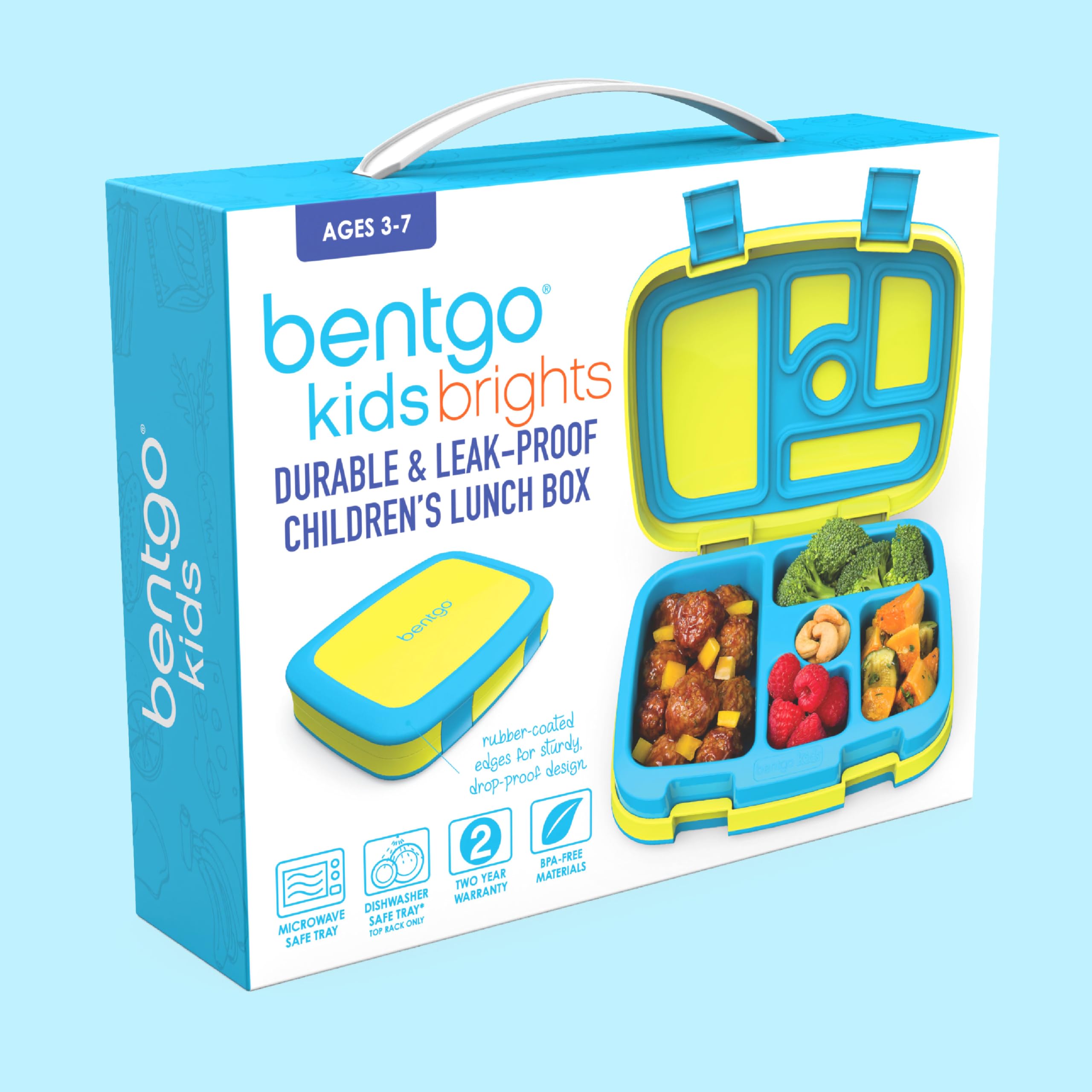 Bentgo Kids Bento-Style 5-Compartment Leak-Proof Lunch Box - Ideal Portion Sizes for Ages 3 to 7 - Durable, Drop-Proof, Dishwasher Safe, BPA-Free, & Made with Food-Safe Materials (Citrus Yellow)