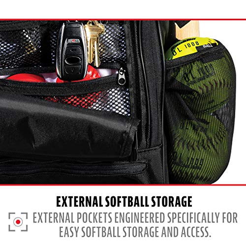 Franklin Sports Fastpitch Softball Bat Bag - USA Traveler Elite Bat Backpack - Girls + Women's Equipment Batpack - Fits Helmets, Cleats + (2) Bats - Black