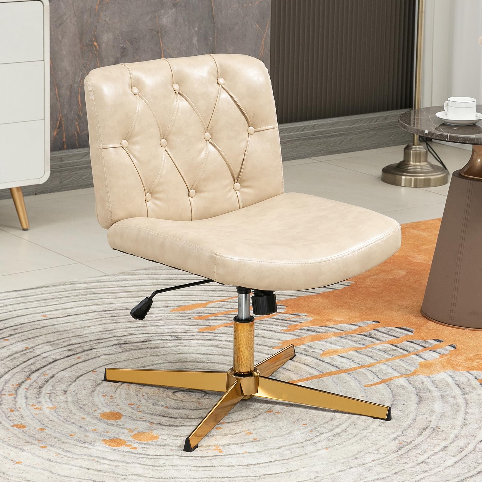 Targawerelax Criss Cross Desk Chair, Adjustable Office Chair no arms, Crisscross Chair, Home Office Desk Chairs no Wheels Cross Legged Office Chair Vanity Chair Computer pc Chair for Small Spaces
