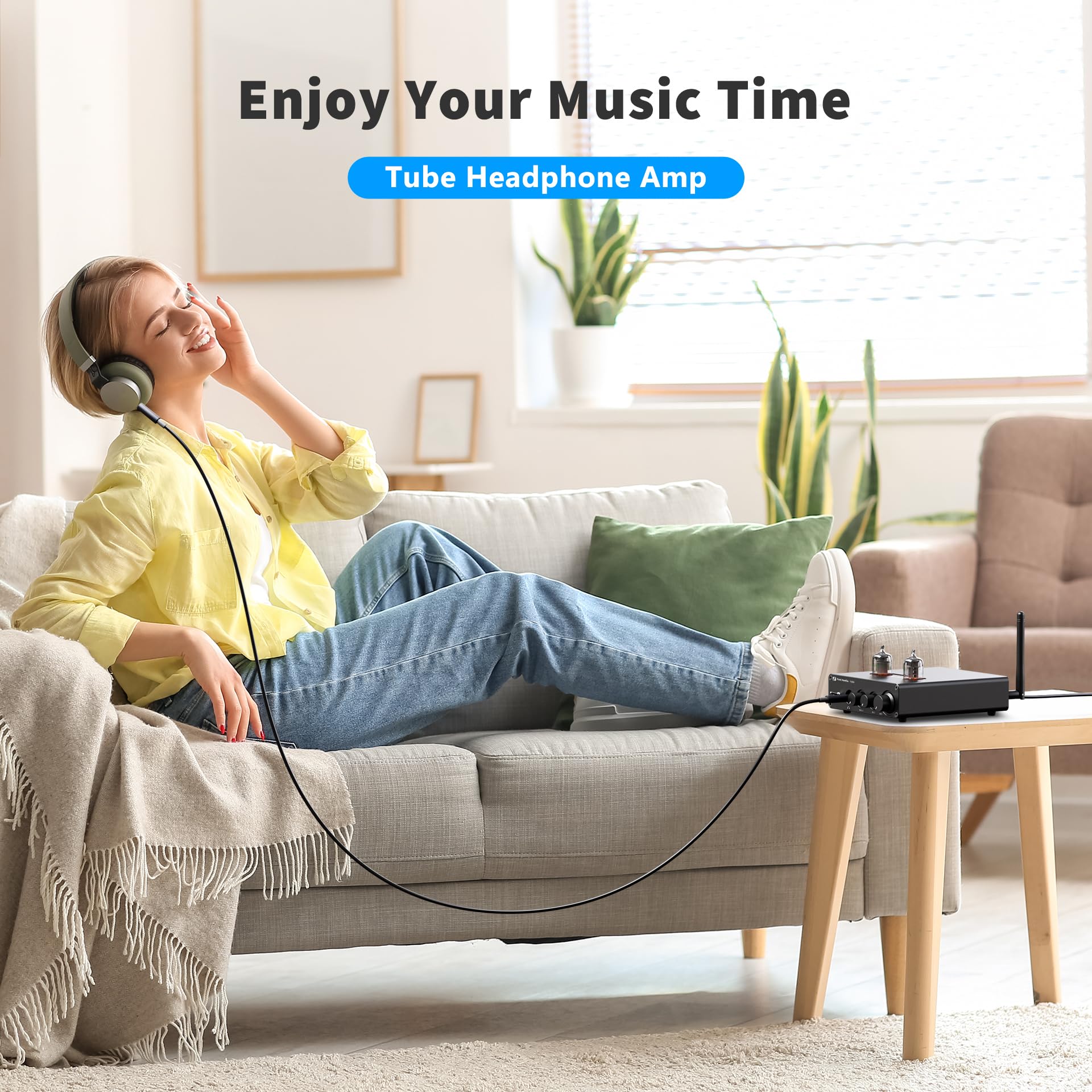 Fosi Audio T20X Bluetooth Tube Stereo Amplifier Home Audio Headphone Amp 2.0 Channel Class D Digital Mini Hi-Fi Power Amp Receiver for Home Bookshelf Speakers with JAN 5654W Vacuum Tubes