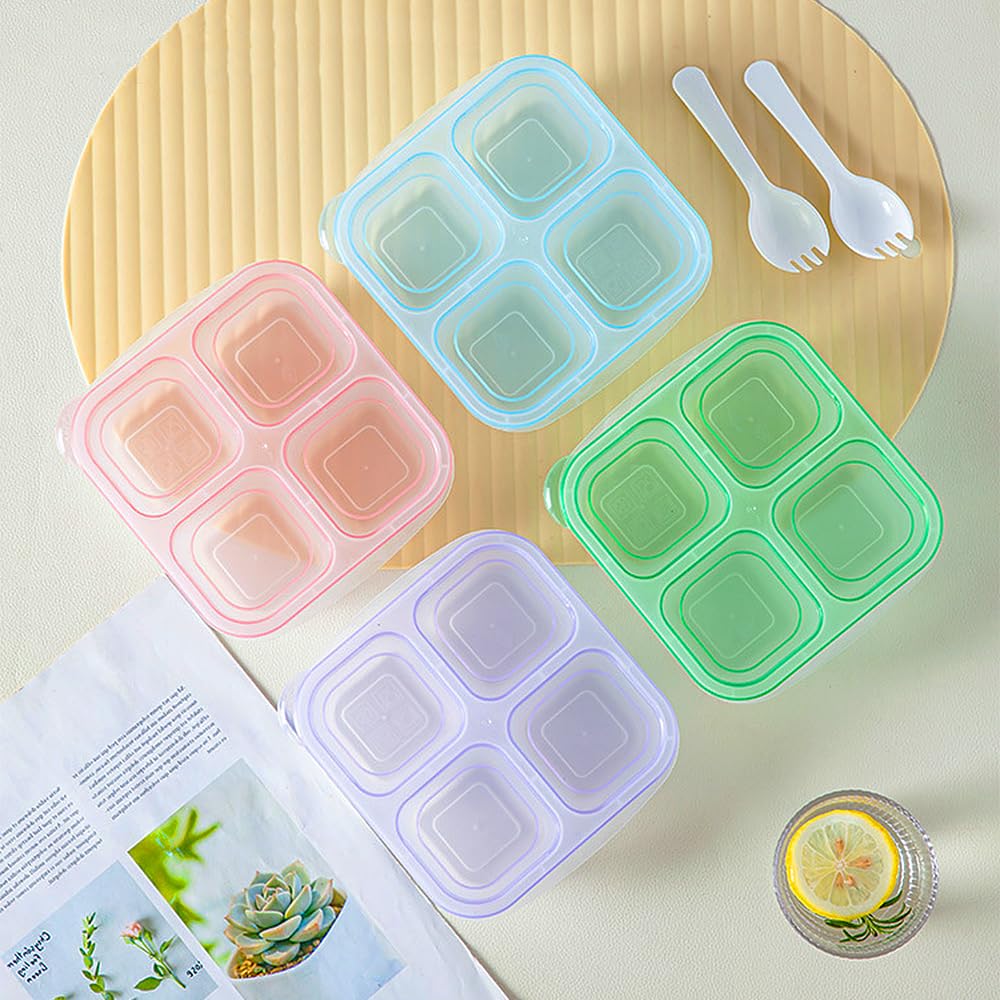 Aimkeoulee 4 Pack Snack Containers with Lids,Reusable 4 Compartments Bento Lunch Box, Divided Meal Prep Lunch Box, Food Storage Containers (Multicolor 2(Pink/Green/Blue/Purple))