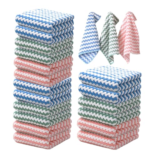 Tecotely Microfiber Cleaning Cloth & Reusable Kitchen Towels Dish Cloth High Absorbent 10"x10" (21 Pack) - Easy to Clean Quick Drying