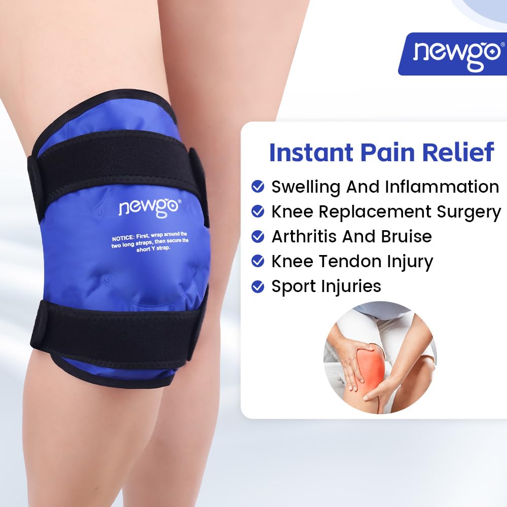 NEWGO Ice Pack for Knee Replacement Surgery, Reusable Gel Cold Pack Wrap Around Entire Knee Ice Pack Wrap for Injuries, Pain Relief, Meniscus Tear, ACL, Swelling