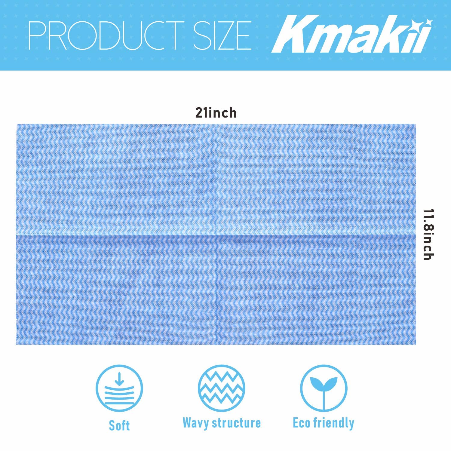 KMAKII Handi Wipe Reusable Cloths - Multi-Purpose Disposable Dish Cloths and Towels, Ultra Absorbent, Fast-Dry, Durable Cleaning Wipes for Kitchen and Home, Blue, 11.8 x 21 inches, Pack of 80