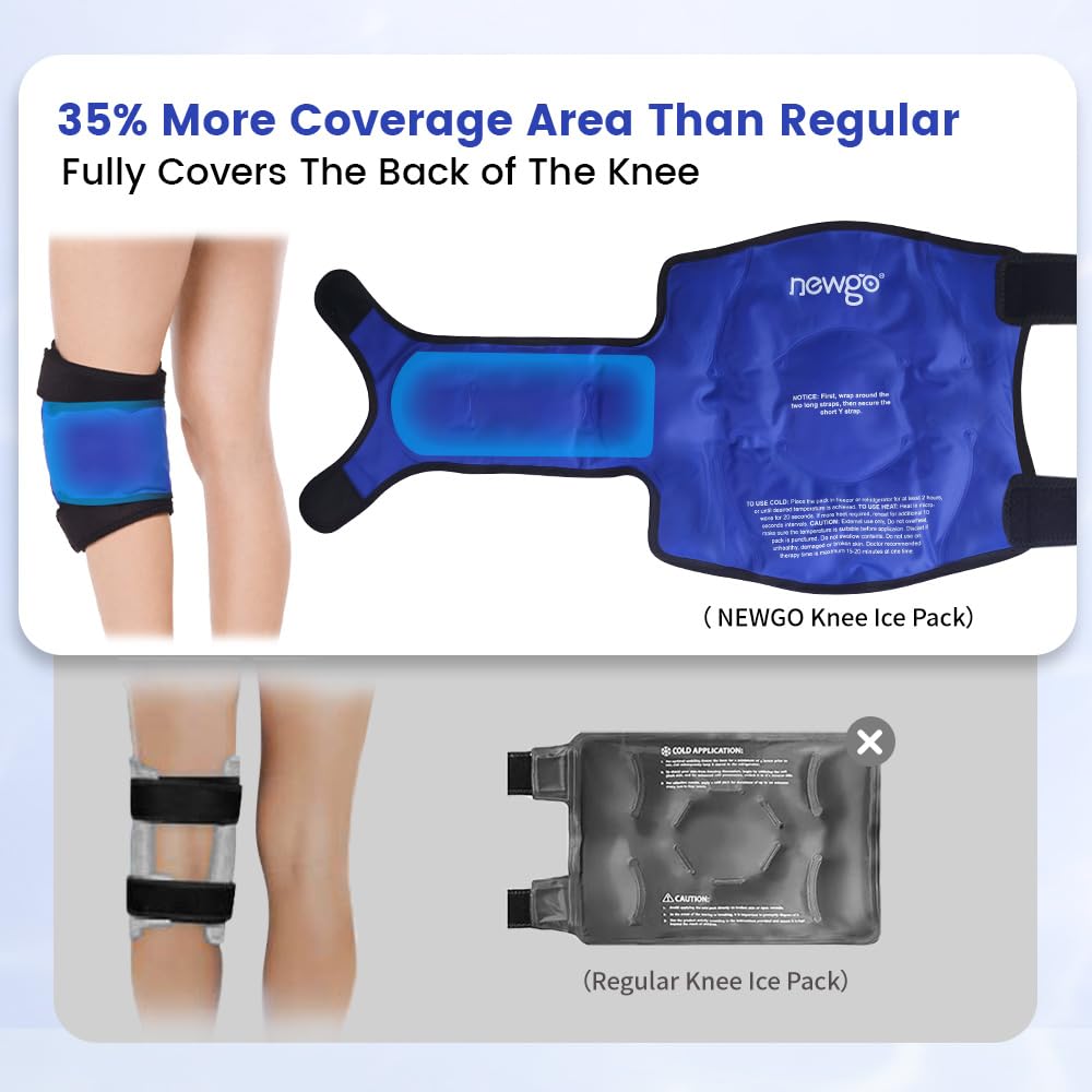 NEWGO Ice Pack for Knee Replacement Surgery, Reusable Gel Cold Pack Wrap Around Entire Knee Ice Pack Wrap for Injuries, Pain Relief, Meniscus Tear, ACL, Swelling