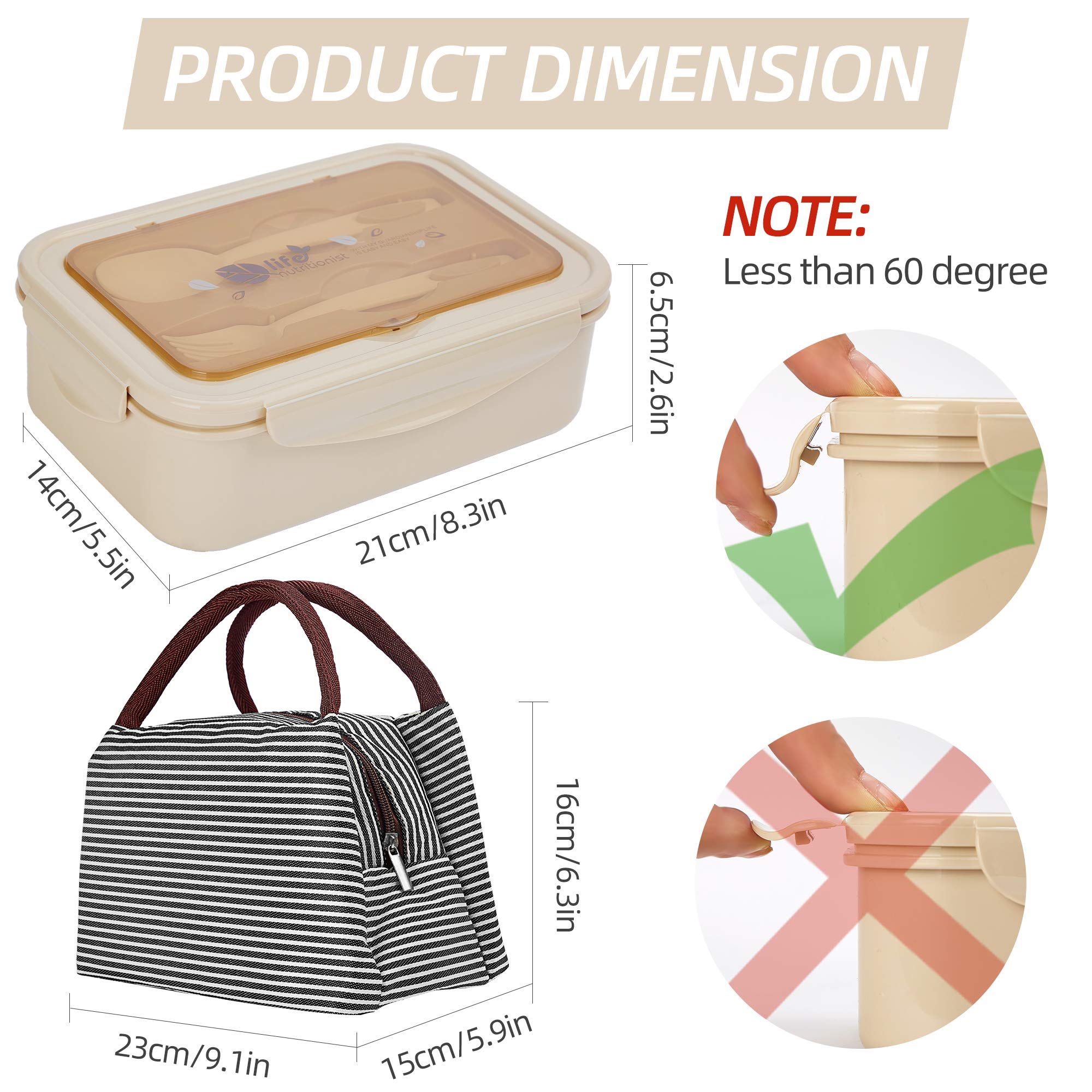 Porzu Bento Lunch Box, 1400 ML Lunch Box Meal Prep For Adults，3 Compartments Portable Food Container with Utensil (Beige)