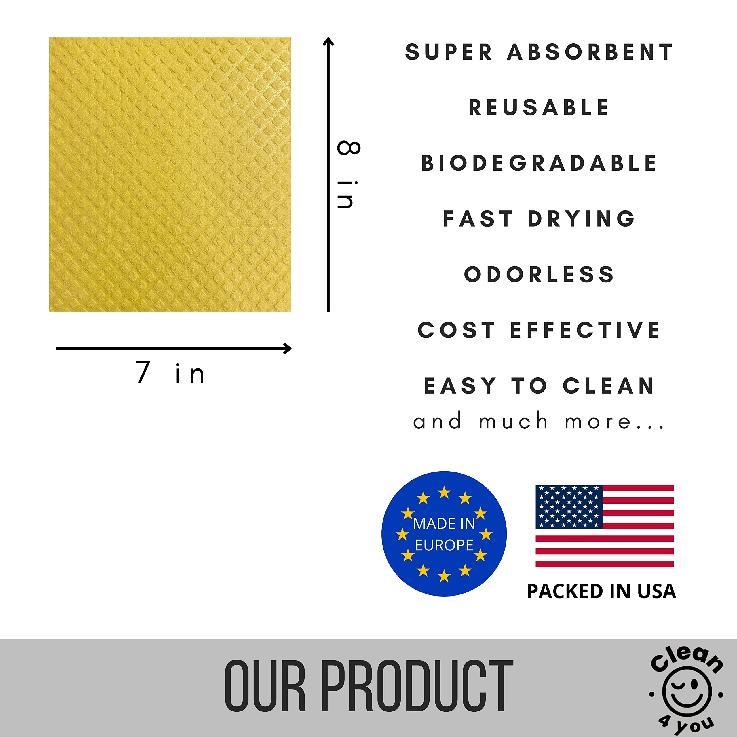 Swedish Dish Cloths, Absorbent Cellulose Sponge Cloths, Washable Cleaning Cloths, No Odor Dishcloths, Reusable Paper Towels, Durable Kitchen Rags (10)
