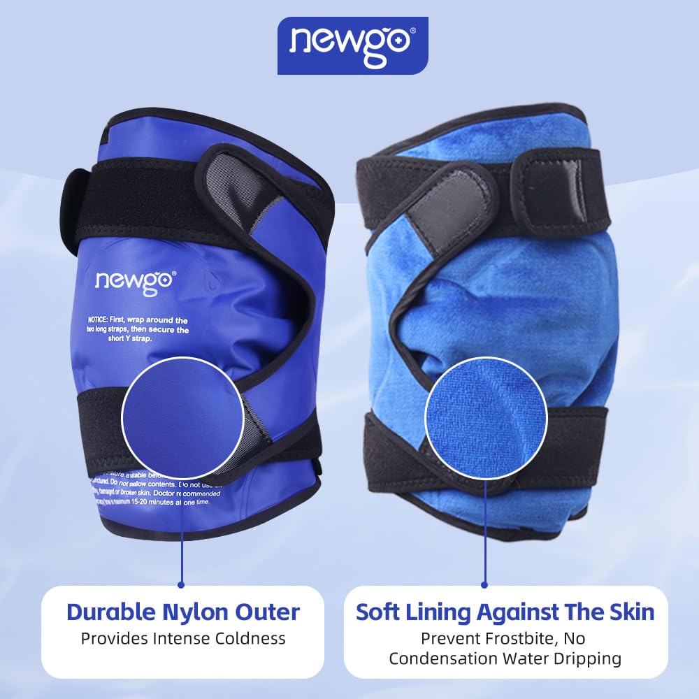 NEWGO Ice Pack for Knee Replacement Surgery, Reusable Gel Cold Pack Wrap Around Entire Knee Ice Pack Wrap for Injuries, Pain Relief, Meniscus Tear, ACL, Swelling