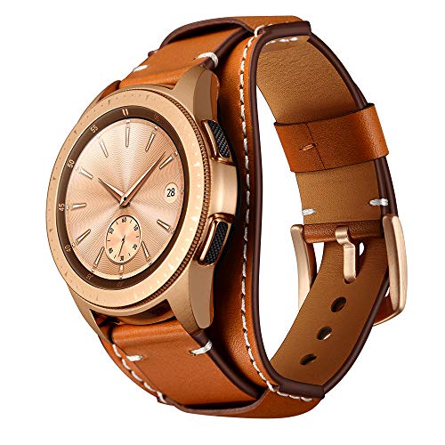 Balerion Cuff Genuine Leather Watch band,Compatible with Samsung Galaxy Watch 6/5/ 4,Galaxy watch3 41mm,Galaxy watch 42mm,Gear Sport and other standard 20mm band width watch,Brown