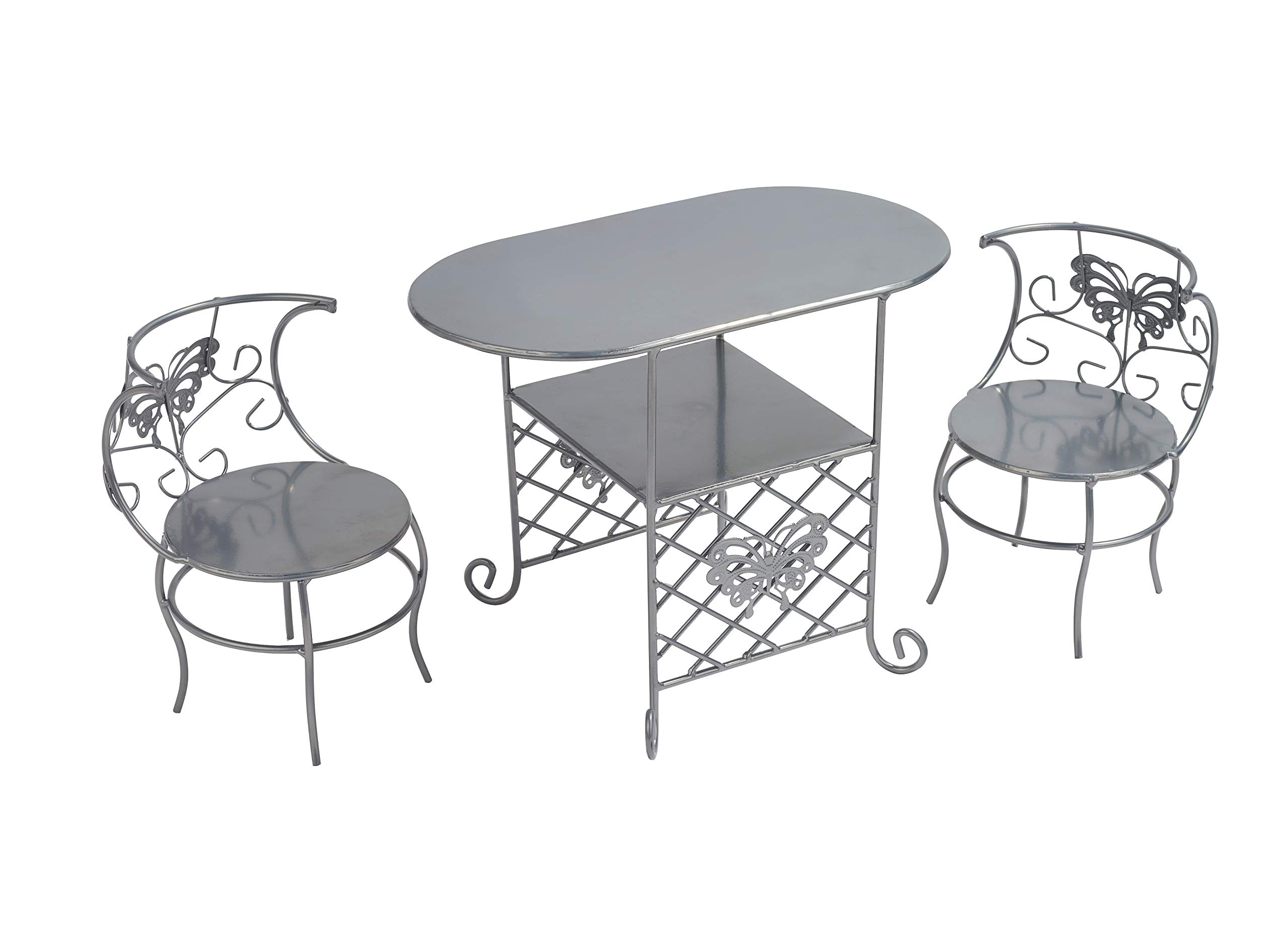 Badger Basket Elegant Tea Time Metal Doll Table and Chair Set with Accessories for 18 to 20-Inch Dolls – Perfect for Playtime Tea Parties