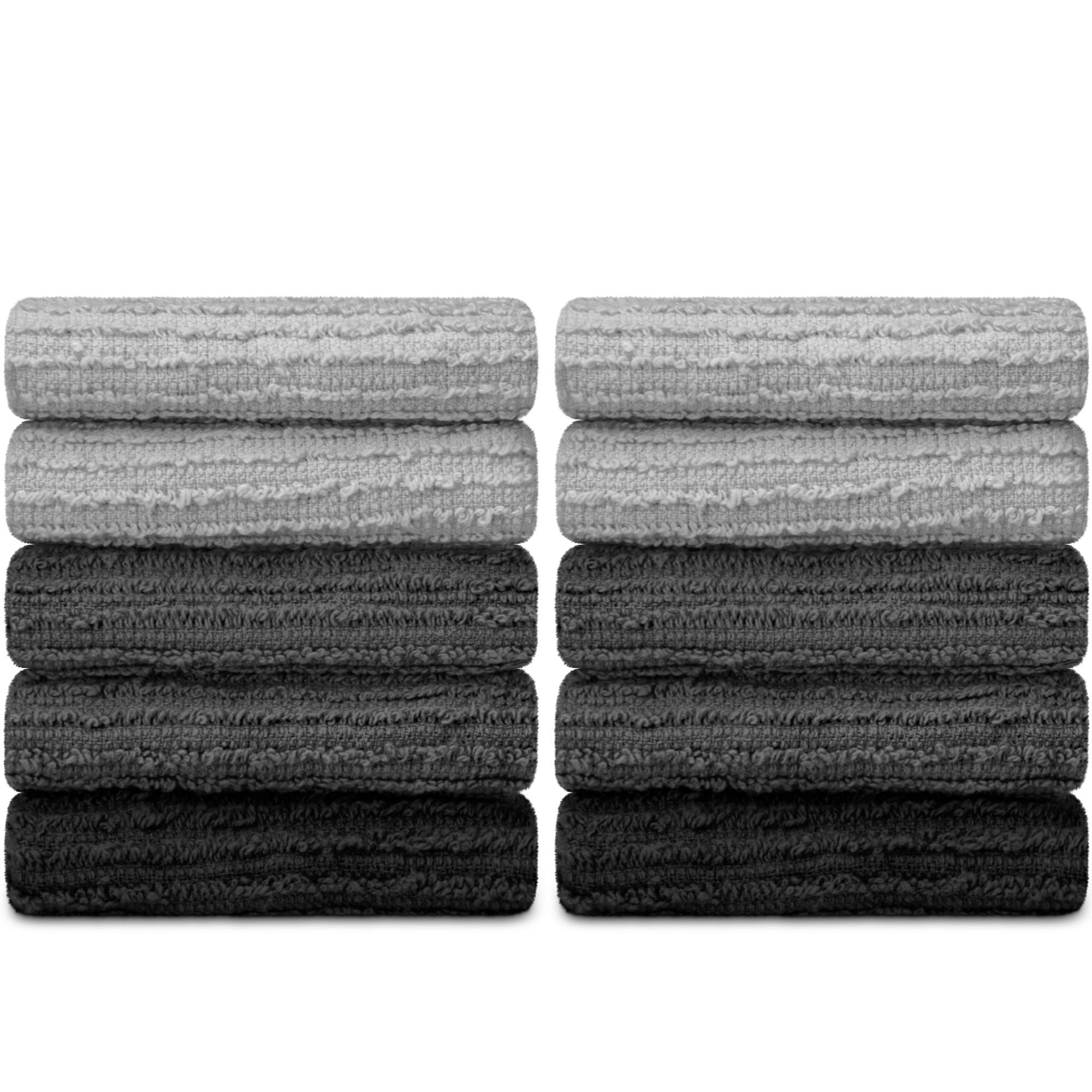 DecorRack 10 Pack Kitchen Dish Towels, 100% Cotton, 12 x 12 Inch, Small Dish Cloths, Perfect Cleaning Cloth for Washing Dishes, Kitchen, Bar, Counter and Car, Gray (Pack of 10)