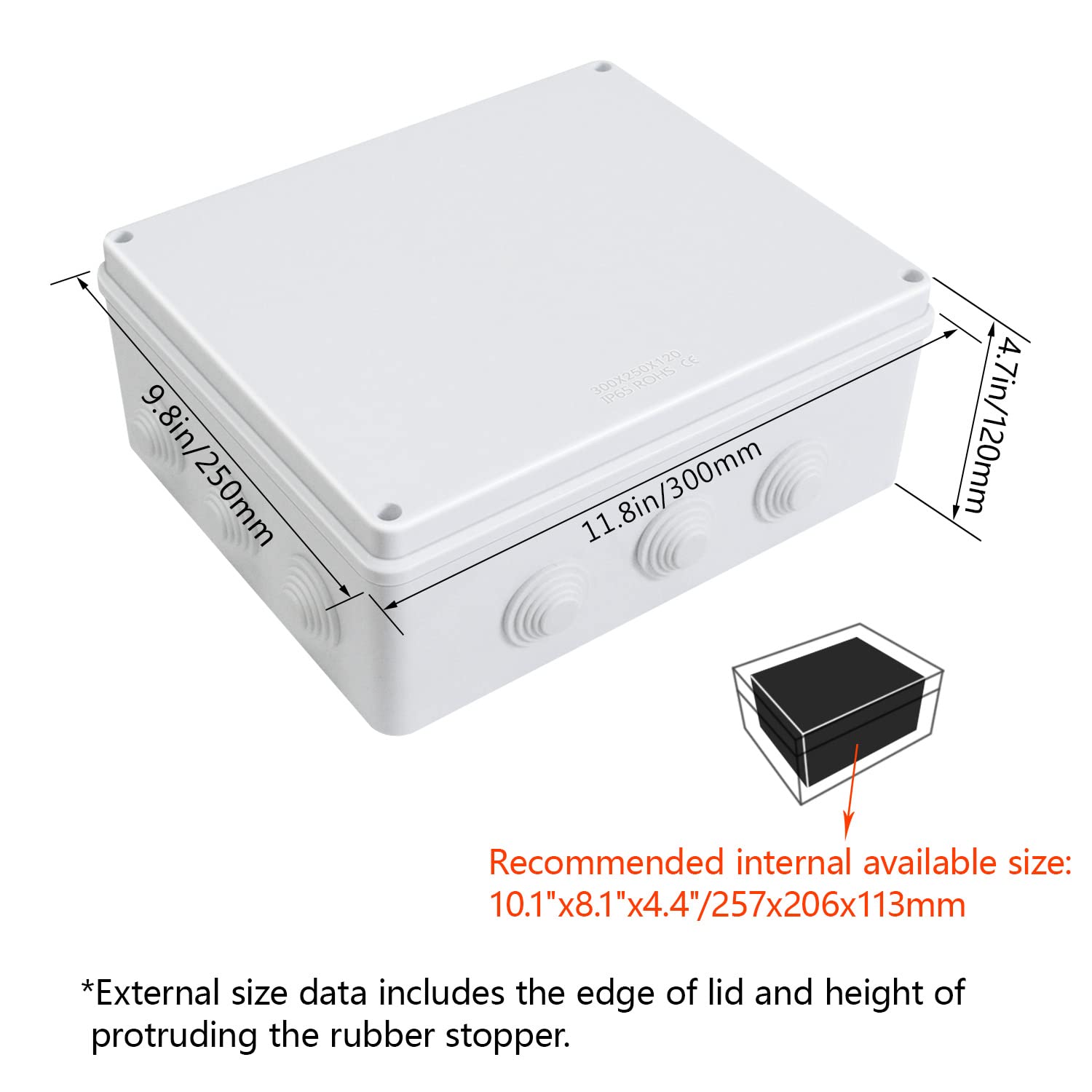 LeMotech ABS Plastic Dustproof Waterproof IP65 Junction Box Universal Electrical Project Enclosure White 11.8 x 9.8 x 4.7 inch (300 x 250 x 120 mm)