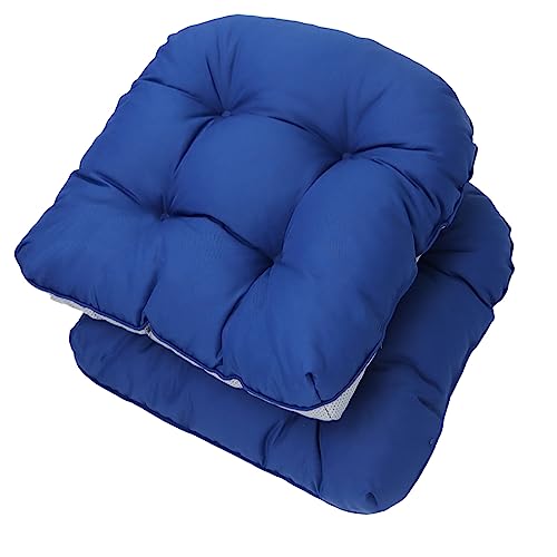 EAIMi Outdoor Chair Cushions - Waterproof Tufted Seat Cushions for Patio Furniture Set of 2 - U Shaped Memory Foam Overstuffed Patio Cushions for Wicker Chair with Round Corner 19"x19"x5", Navy