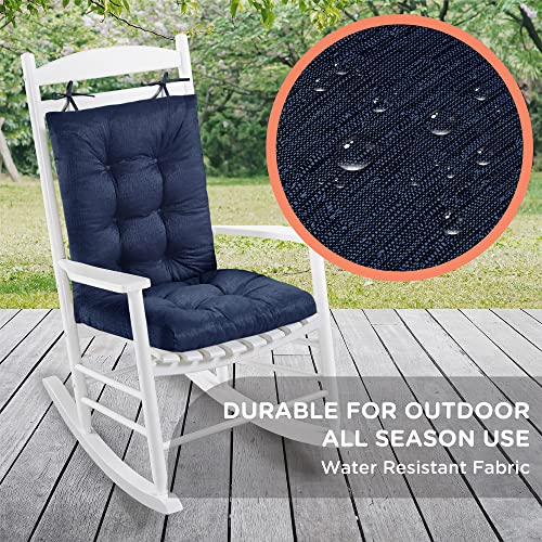 Codi Rocking Chair Cushion Outdoor, Rocker Cushions Water Resistant | Best for Porch Patio Chairs Replacement Pads | Two 17x17 Seat with Two 17x21 Back, Comfortable Memory Foam Add, Navy