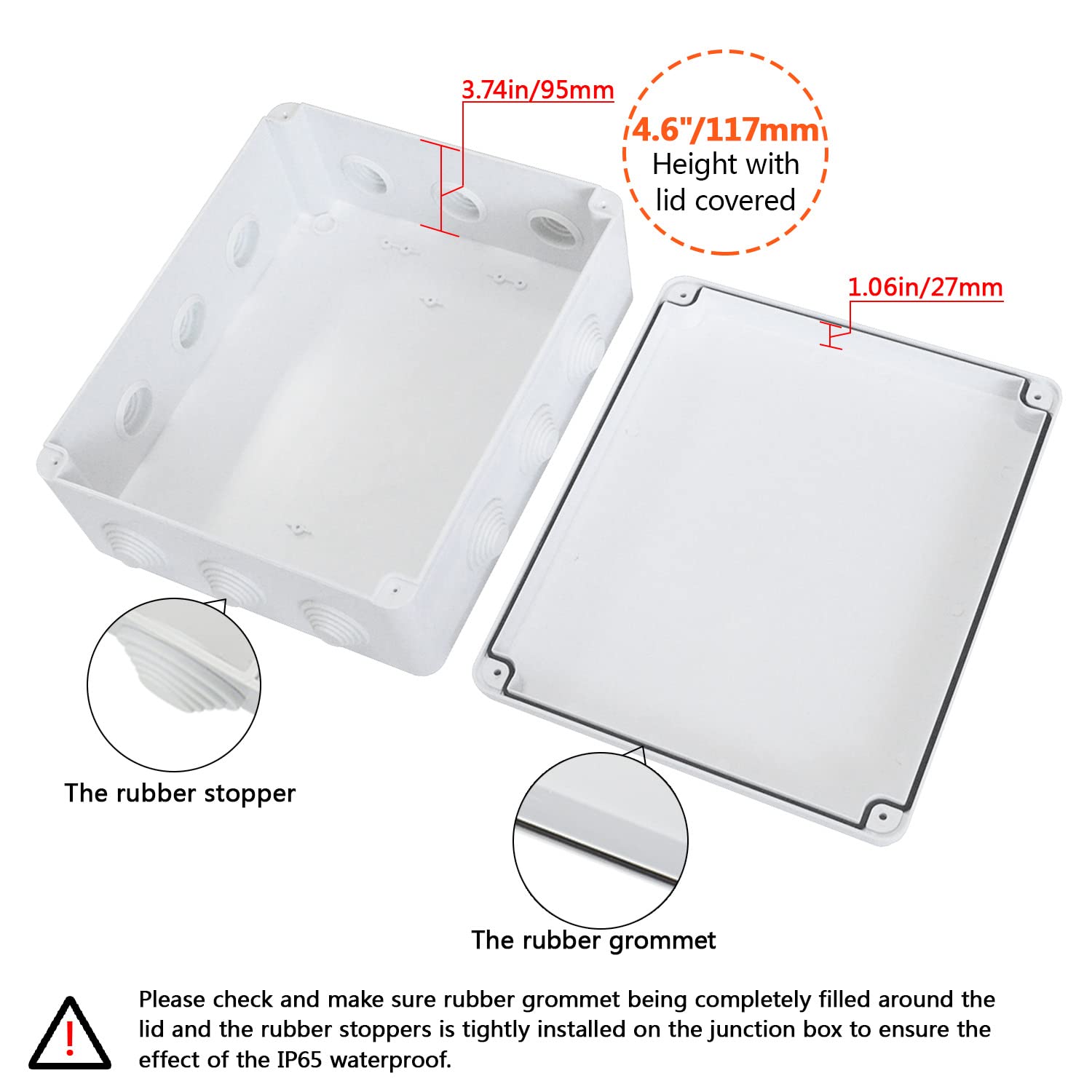 LeMotech ABS Plastic Dustproof Waterproof IP65 Junction Box Universal Electrical Project Enclosure White 11.8 x 9.8 x 4.7 inch (300 x 250 x 120 mm)