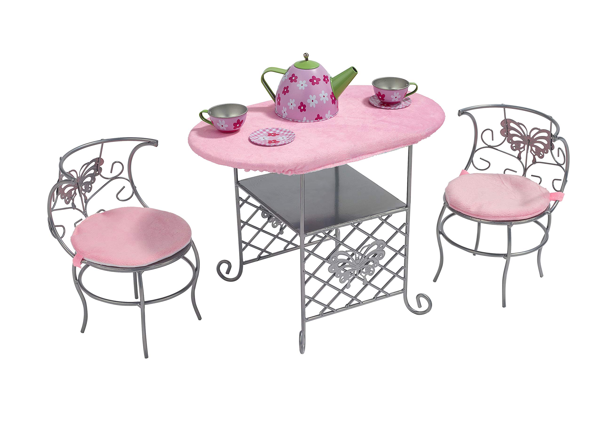 Badger Basket Elegant Tea Time Metal Doll Table and Chair Set with Accessories for 18 to 20-Inch Dolls – Perfect for Playtime Tea Parties