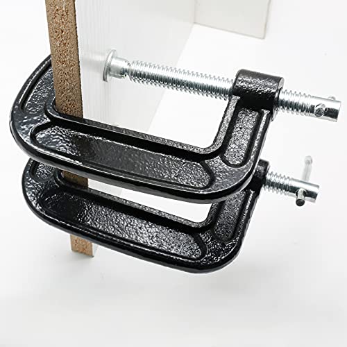 Jersvimc 2Pcs 3 Inch Malleable Iron C-Clamp Set, Small G Clamp Wood C Clamps Woodworking Sets Sliding Bar Clamp Jaw Clamps for Wood Building Industrial