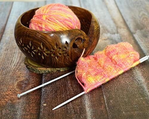 Ajuny Handmade Large Wooden Yarn Bowl Wool Ball Holder with Elegant Design Gifts
