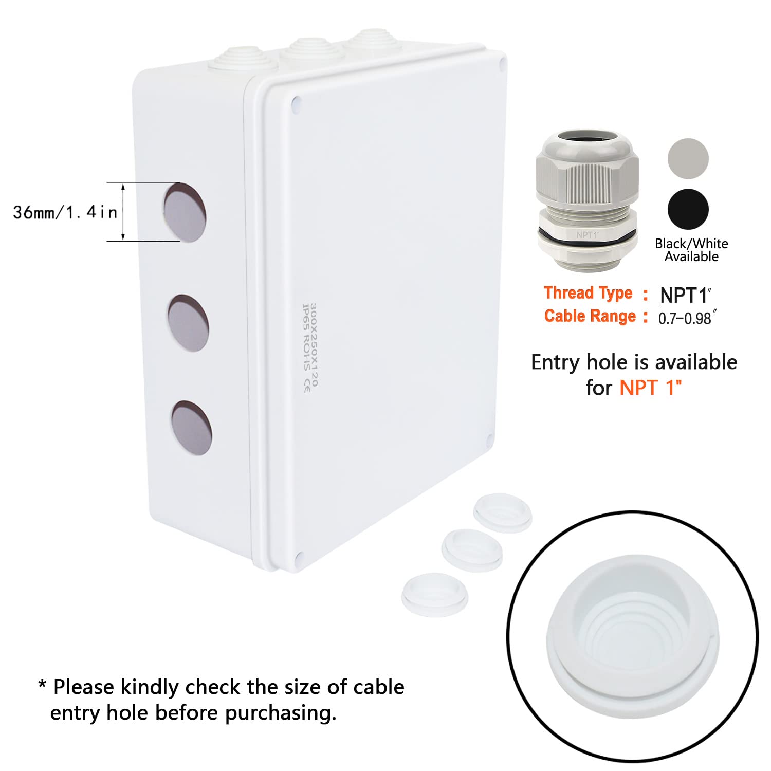 LeMotech ABS Plastic Dustproof Waterproof IP65 Junction Box Universal Electrical Project Enclosure White 11.8 x 9.8 x 4.7 inch (300 x 250 x 120 mm)