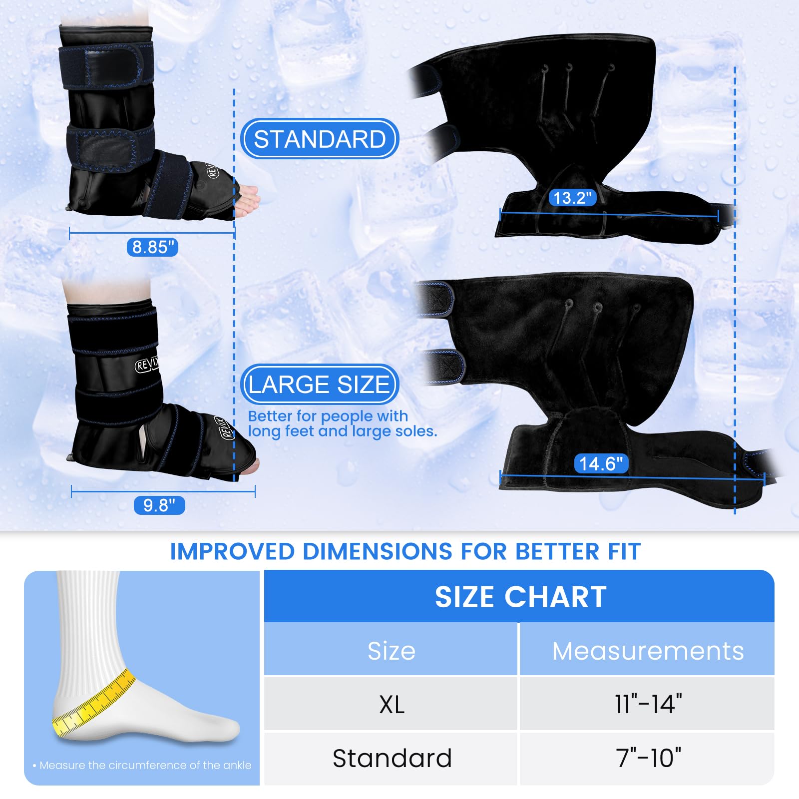 REVIX XL Ankle Ice Pack Wrap for Swelling and Cold Pack Foot Pain Relief, Heel Ice Pack for Injuries Reusable Gel, Ankle Ice Wrap for Plantar Fasciitis, Achilles Tendonitis, Sprained Ankles, Black