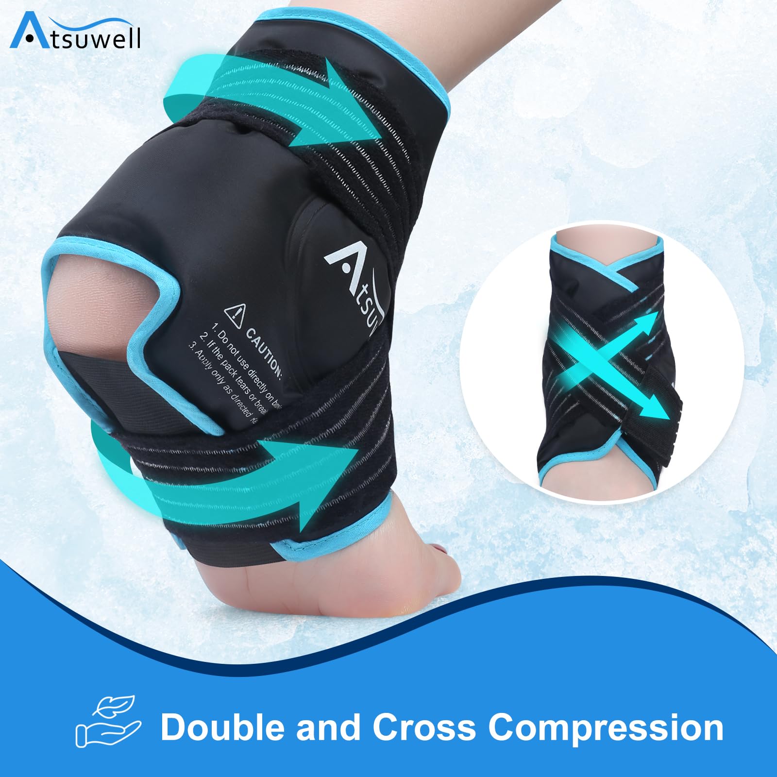 Atsuwell Ankle Ice Pack Wrap 2 Packs, Ankle Ice Wraps Flexible Gel Cold Pack for Foot Ankle Heel, Cold Compress Therapy for Soothing Discomfort, Black