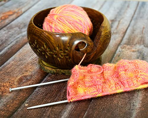 Ajuny Handmade Large Wooden Yarn Bowl Wool Ball Holder with Elegant Design Gifts