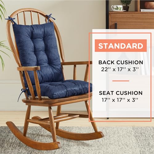 Codi Rocking Chair Cushion Outdoor, Rocker Cushions Water Resistant | Best for Porch Patio Chairs Replacement Pads | Two 17x17 Seat with Two 17x21 Back, Comfortable Memory Foam Add, Navy