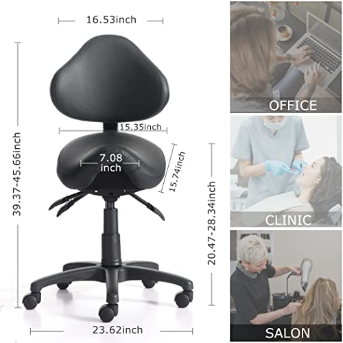 Eognyzie Adjustable Saddle Stool Chairs with Back Support Ergonomic Rolling Esthetician Seat for Salon Tattoo Shop Spa Home Dentist Clinic