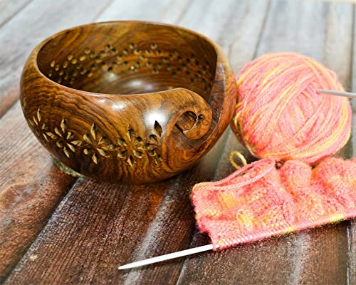 Ajuny Handmade Large Wooden Yarn Bowl Wool Ball Holder with Elegant Design Gifts