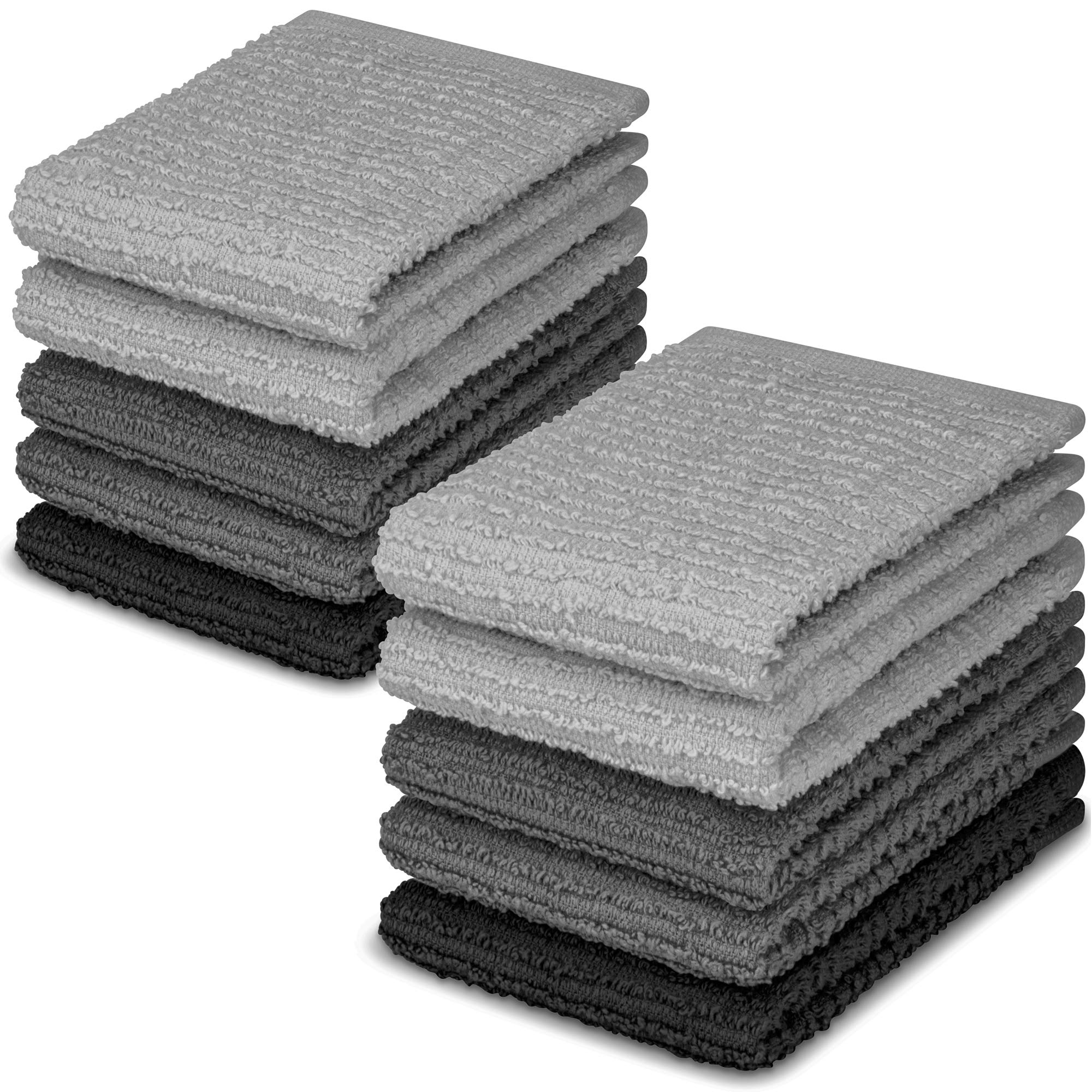 DecorRack 10 Pack Kitchen Dish Towels, 100% Cotton, 12 x 12 Inch, Small Dish Cloths, Perfect Cleaning Cloth for Washing Dishes, Kitchen, Bar, Counter and Car, Gray (Pack of 10)
