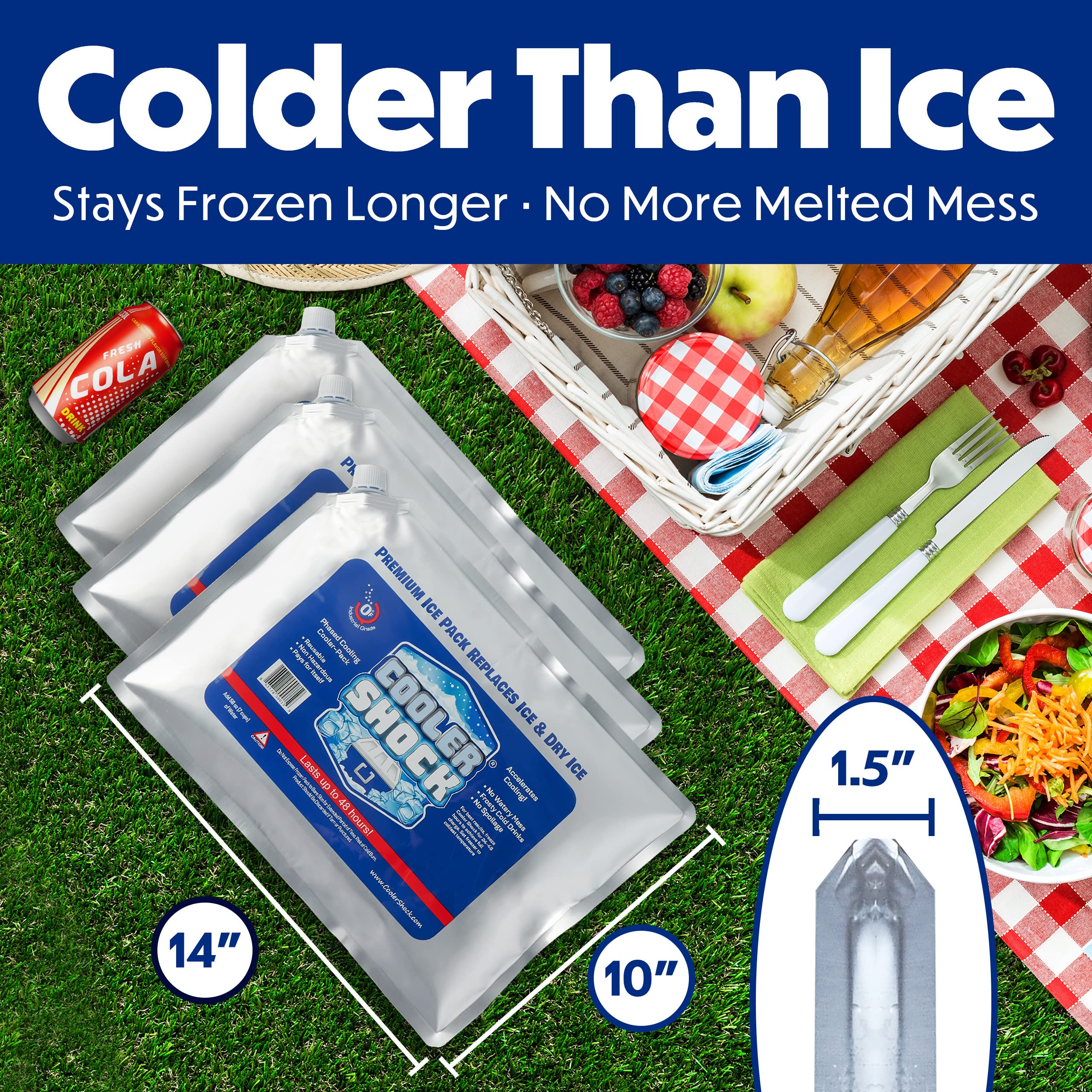 Cooler Shock Ice Packs for Cooler - Long Lasting Reusable Freezer Packs for Coolers - Cooler Ice Packs for Camping Gear, Fishing, Road Trips, Beach Must Haves, Large
