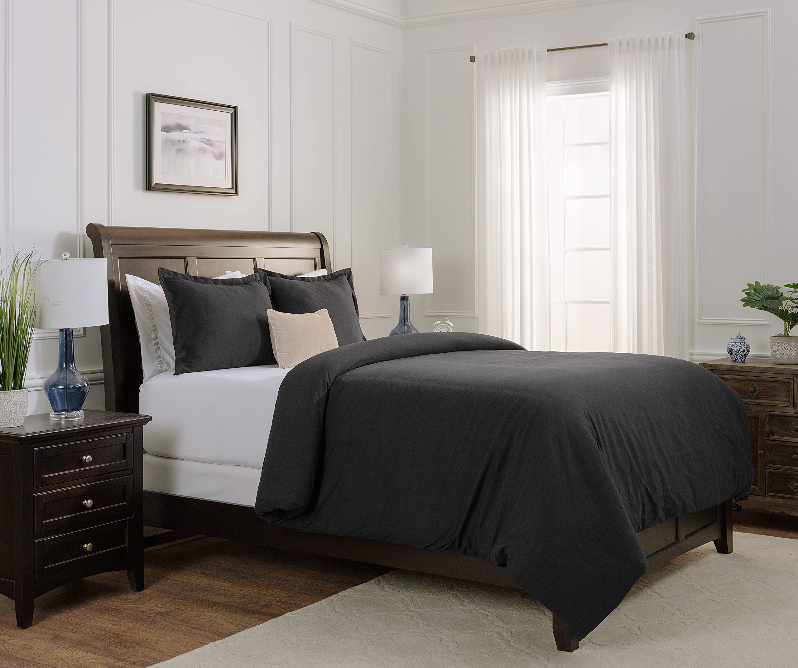 Chanasya Premium Solid Duvet Cover Set - Duvet Cover (104” x 90”) & 2 Pillow Shams (20” x 36”) - 3-Piece Set - Black, King Size