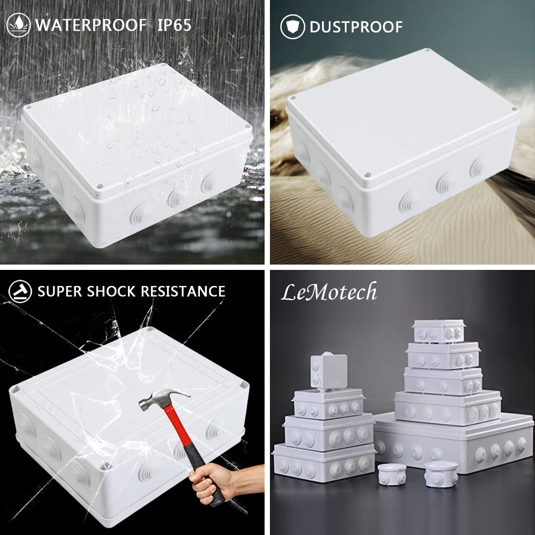 LeMotech ABS Plastic Dustproof Waterproof IP65 Junction Box Universal Electrical Project Enclosure White 11.8 x 9.8 x 4.7 inch (300 x 250 x 120 mm)