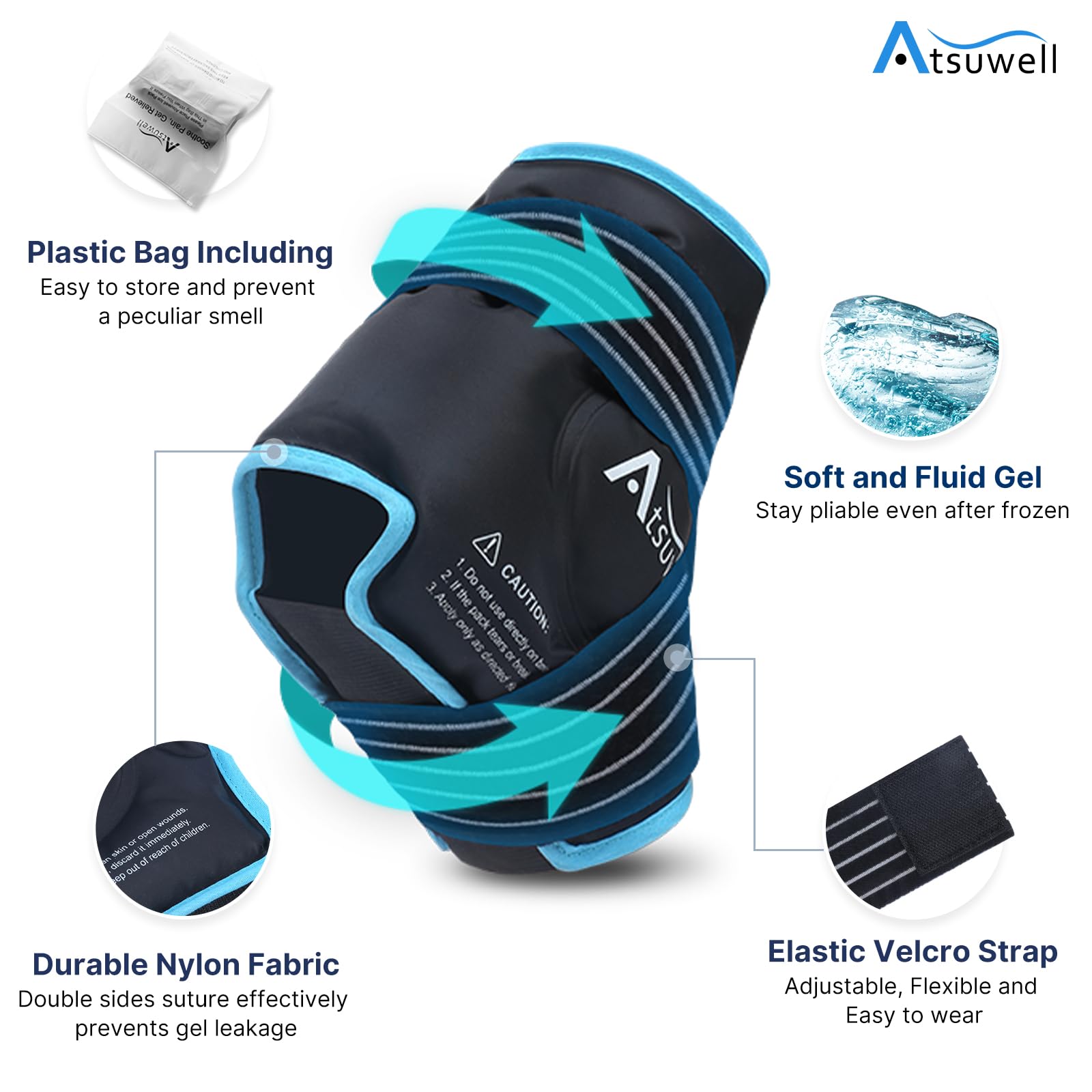 Atsuwell Ankle Ice Pack Wrap 2 Packs, Ankle Ice Wraps Flexible Gel Cold Pack for Foot Ankle Heel, Cold Compress Therapy for Soothing Discomfort, Black