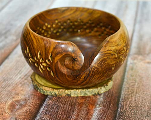 Ajuny Handmade Large Wooden Yarn Bowl Wool Ball Holder with Elegant Design Gifts