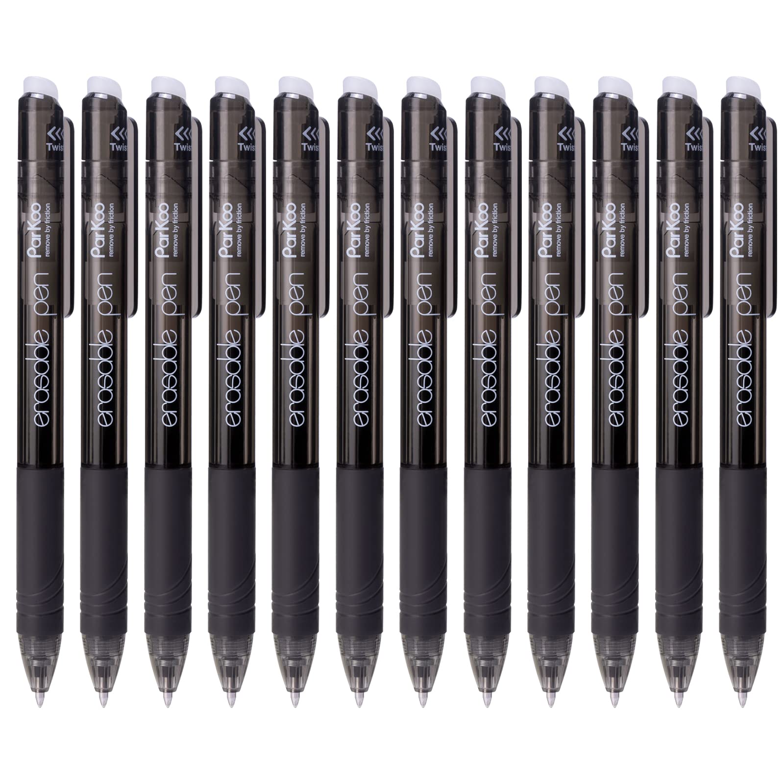 ParKoo Retractable Erasable Gel Pens Twist-Write, Fine Point 0.7 mm, Make Mistake Disappear, 12 Black Ink Pens for Drawing Writing Planners and Crossword Puzzles