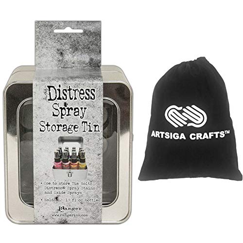 Ranger Ink Tim Holtz Distress Oxide Spray Storage Tin Holds 12 Bundled with 1 Artsiga Crafts Small Project Bag