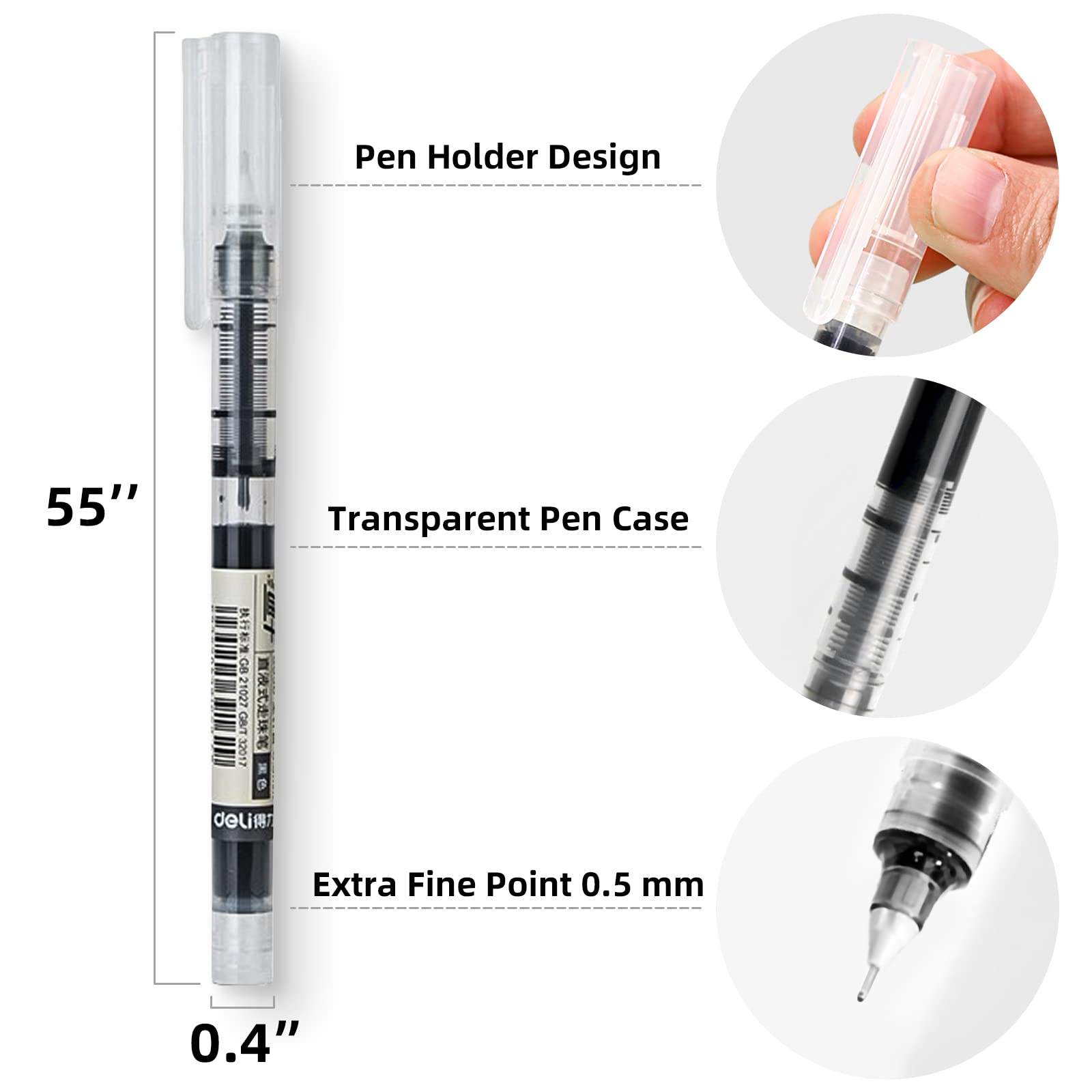 EZWORK 12 Pieces Rolling Ball Pens, Quick Dry Ink 0.5 mm Extra Fine Point Pens Liquid Ink Pen Rollerball Pens Black