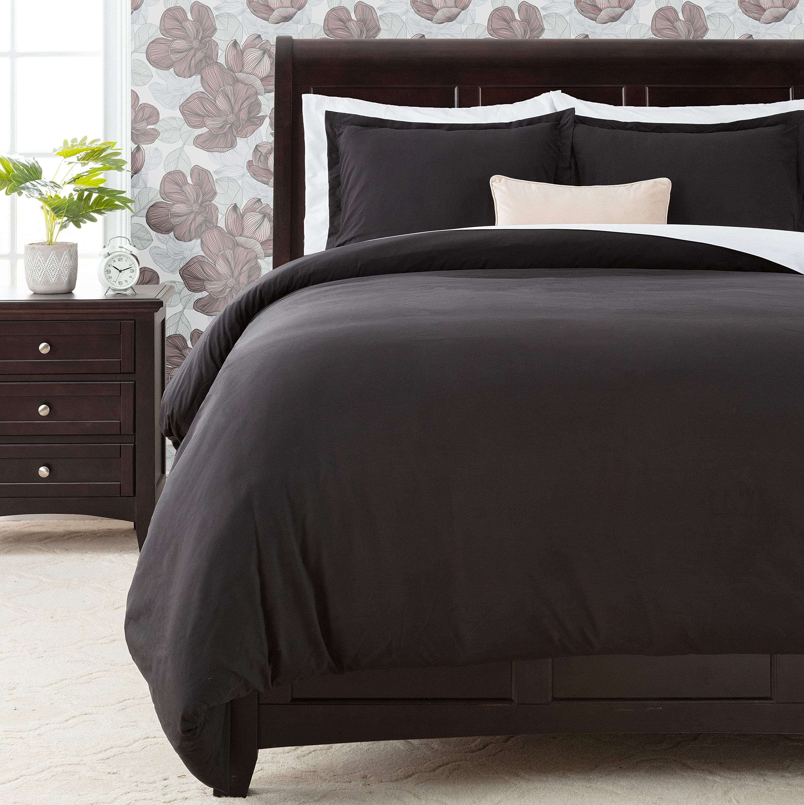 Chanasya Premium Solid Duvet Cover Set - Duvet Cover (104β x 90β) & 2 Pillow Shams (20β x 36β) - 3-Piece Set - Black, King Size