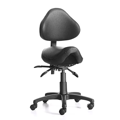 Eognyzie Adjustable Saddle Stool Chairs with Back Support Ergonomic Rolling Esthetician Seat for Salon Tattoo Shop Spa Home Dentist Clinic