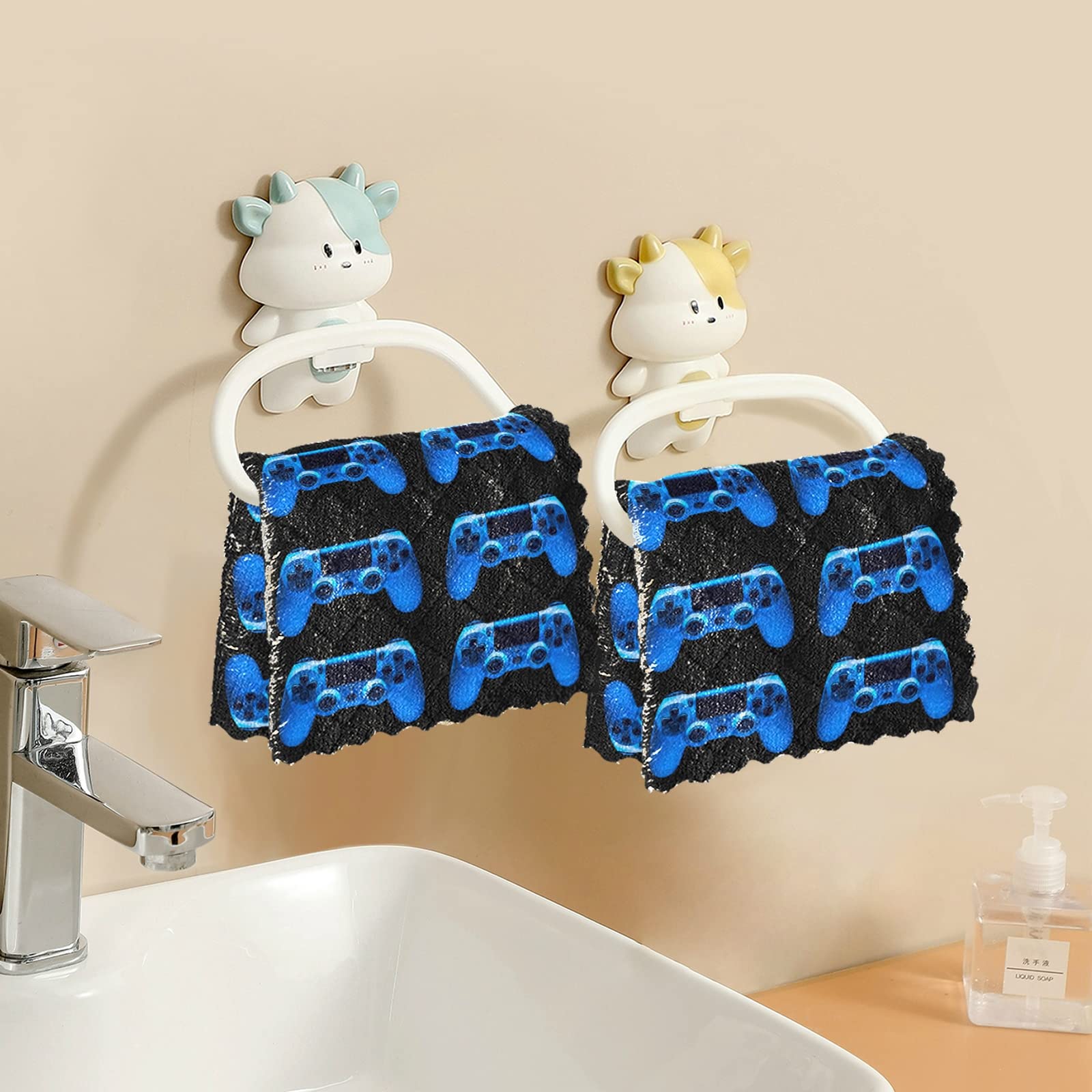 Video Game Joystick Gamepad in Blue Neon Lights Isolated on Black Pack of 6 Pcs Kitchen Dish Towels, Absorbent Soft Dishcloths for Bar cafe Car Table Chair Window Washable Towels 11 x 11 inches