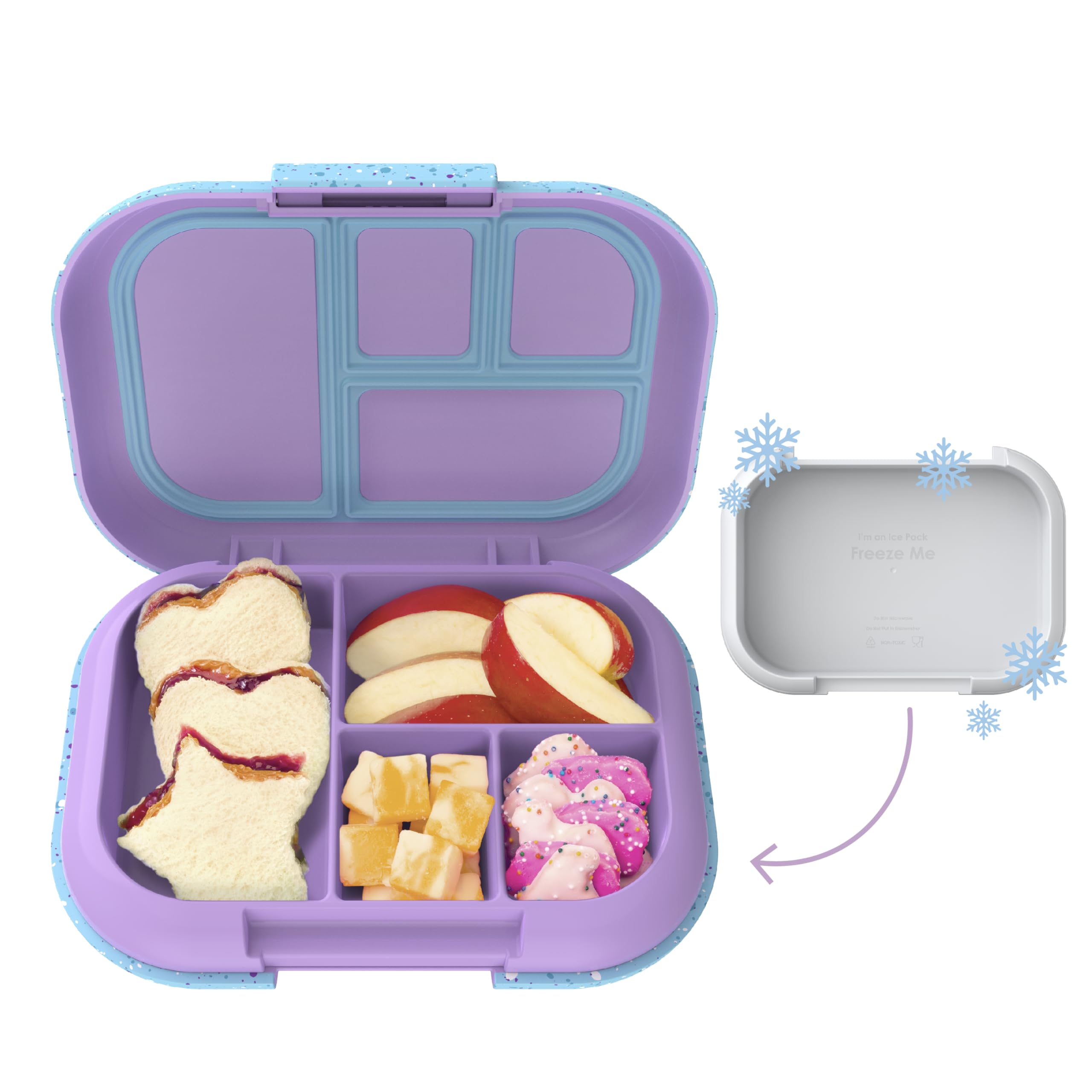 Bentgo Kids Chill Leak-Proof Lunch Box - Included Reusable Ice Pack Keeps Food Cold; 4-Compt. Bento Box; Microwave/Dishwasher Safe; 2 Year Manufacturer's Warranty (Confetti Edition - Vivid Orchid)