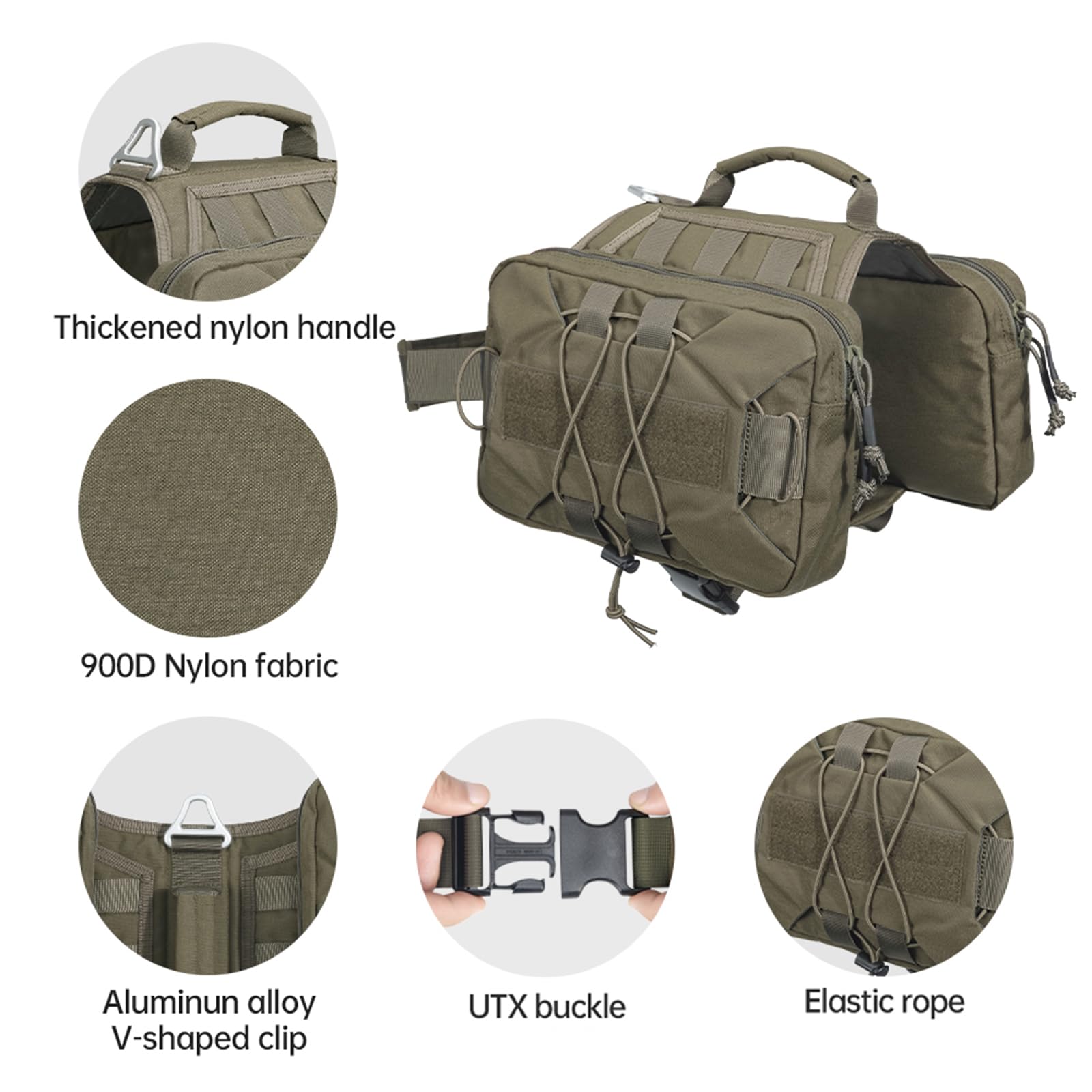 EXCELLENT ELITE SPANKER Dog Pack Hound Dog Saddle Bag Backpack for Travel Camping Hiking Medium & Large Dog with 2 Capacious Side Pockets(RGN-L)