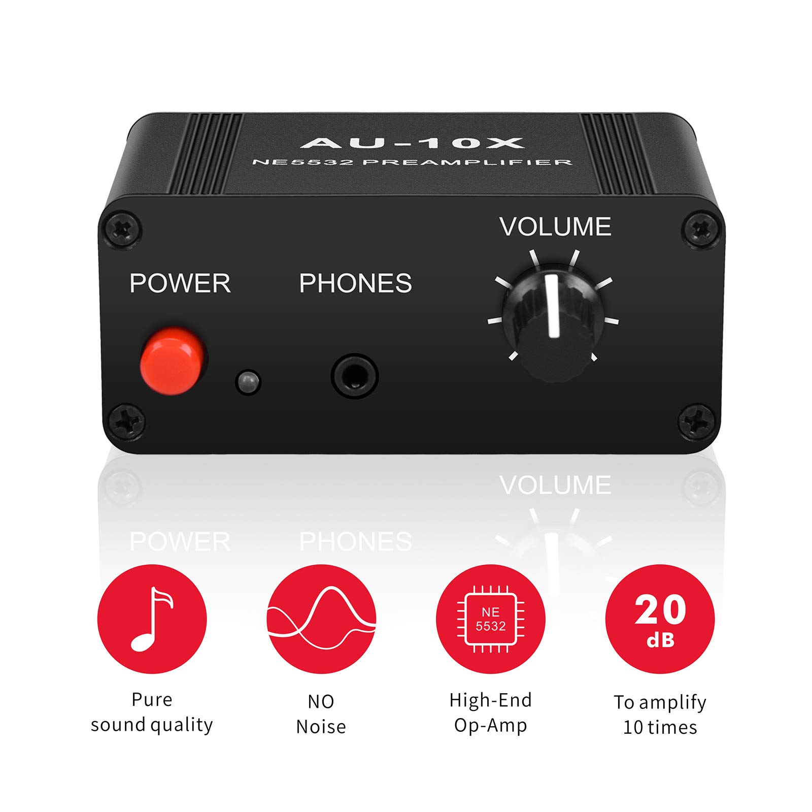 AtNeDcVh Mini Small Stereo Audio preamplifier, Headphone Amplifier, Gain 20dB Phono Turntable Phonograph preamp, Dual op amp NE5532 with RCA 3.5mm Input to RCA 3.5mm Output