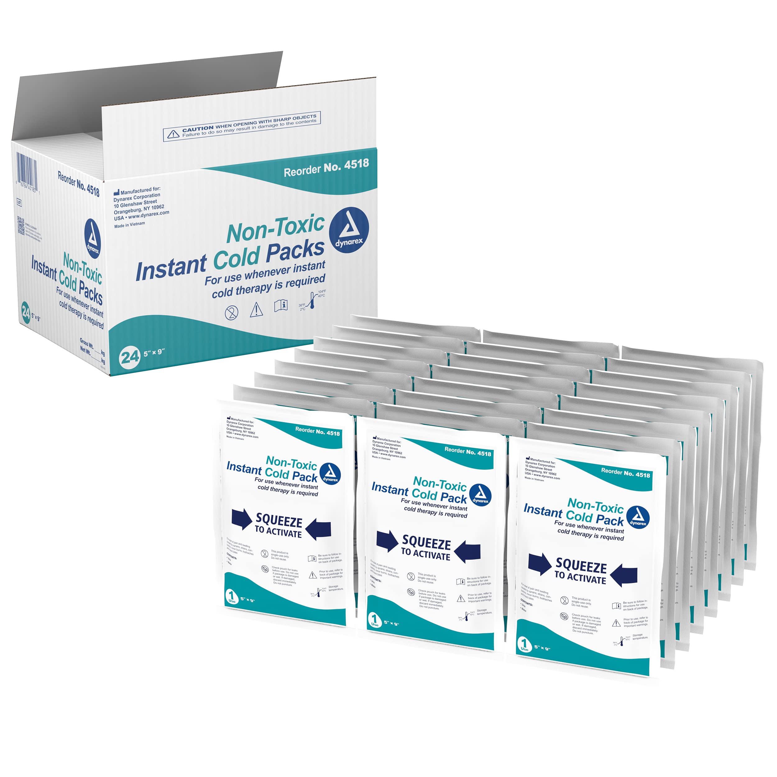 Dynarex 4518 Instant Cold Pack with Urea, 5"x9", Pack of 24