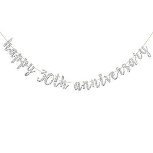 Glitter Silver Happy 30th Anniversary Banner - Thirty Theme Sign - 30th Birthday Banner - 30th Wedding Anniversary Party Bunting Decorations