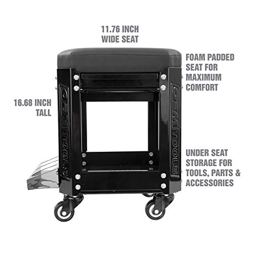 OEMTOOLS 24994 Workshop Creeper Seat, Rolling Stool with Tool Storage, Mechanic Stool for Garage Work, 280 lb Capacity