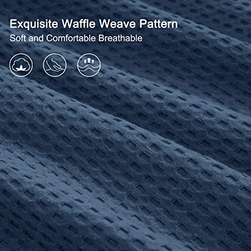 PHF Waffle Duvet Cover Queen Size, Ultra Soft Cotton Blend Comforter Cover Set, Comfy Breathable and Decorative Duver Cover Set with Pillow Shams Bedding Collection, 90"x90", Navy Blue
